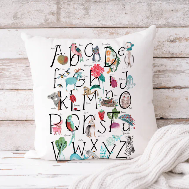 Cute kids ABC Alphabet letters kids nursery Throw Pillow | Zazzle