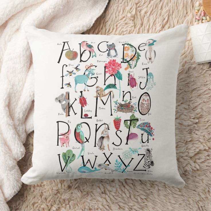 Cute kids ABC Alphabet letters kids nursery Throw Pillow | Zazzle