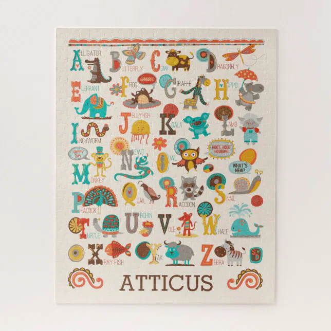 Cute Kids ABC Animal Alphabet Personalized Jigsaw Puzzle | Zazzle