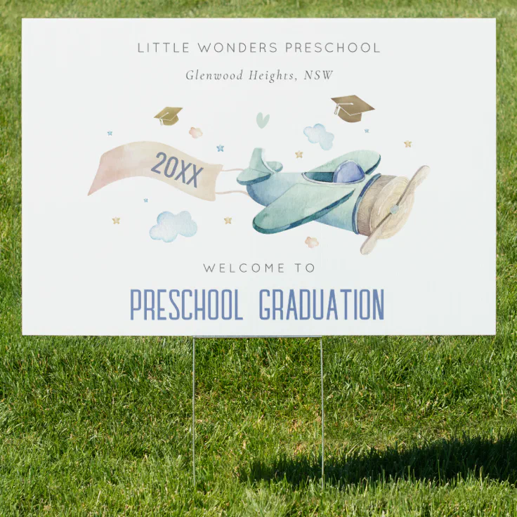 Cute Kids Airplane Preschool Graduation Welcome Sign | Zazzle