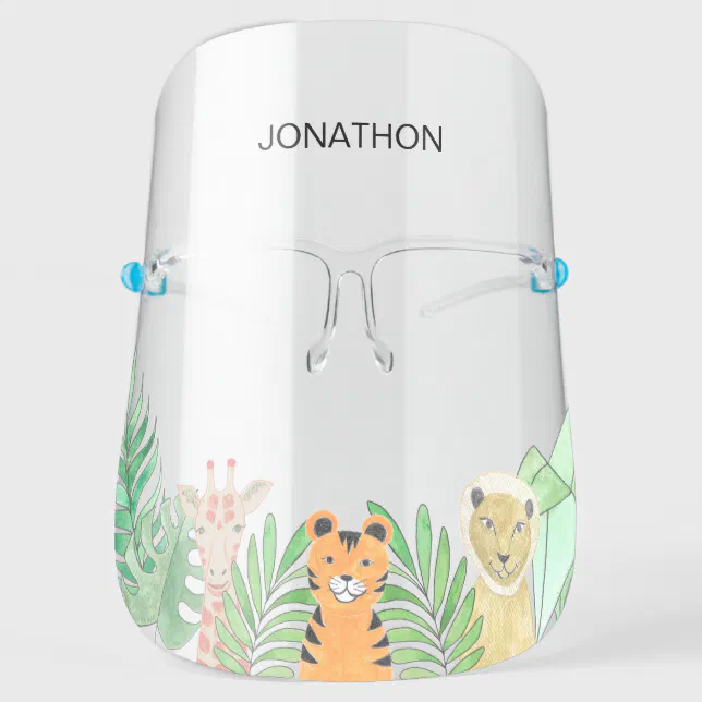 Cute Kid's Animals Children's Theme Pastel Name Face Shield | Zazzle