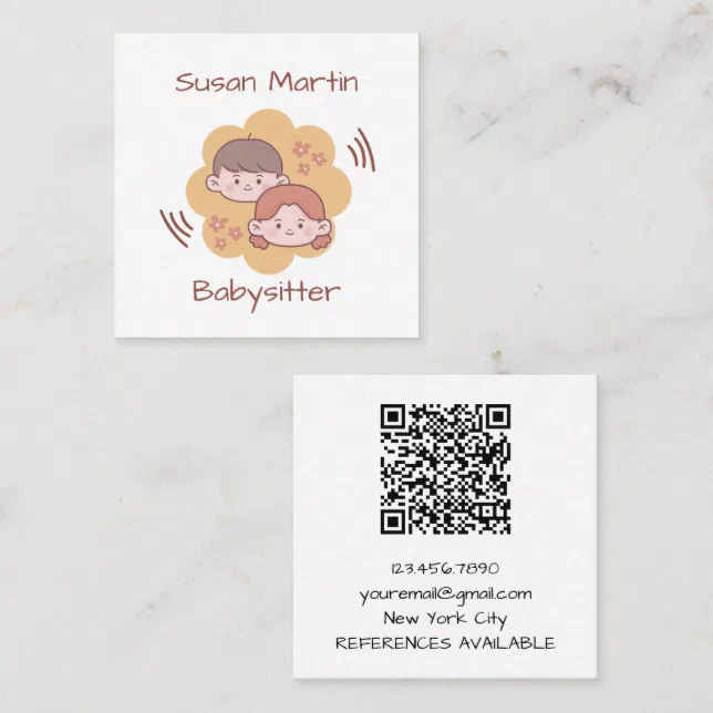 CUTE KIDS Babysitter QR Code Baby Square Business Card | Zazzle