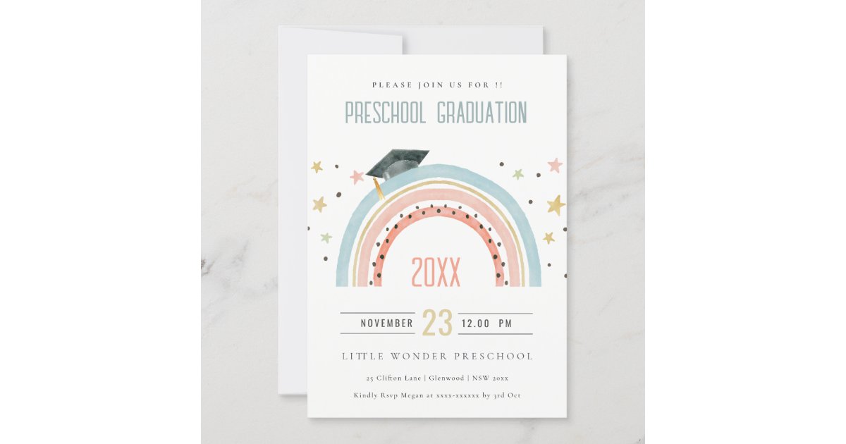 Cute Kids Boho Rainbow Stars Preschool Graduation Invitation | Zazzle