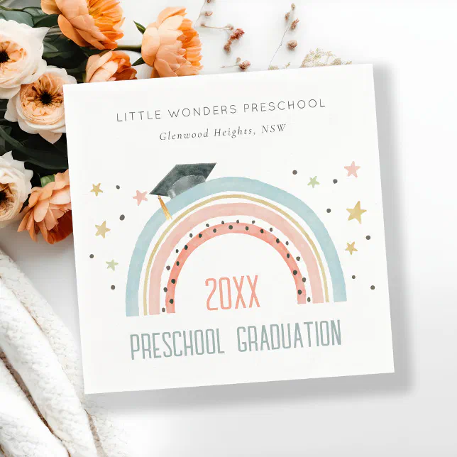 Cute Kids Boho Rainbow Stars Preschool Graduation Napkins | Zazzle
