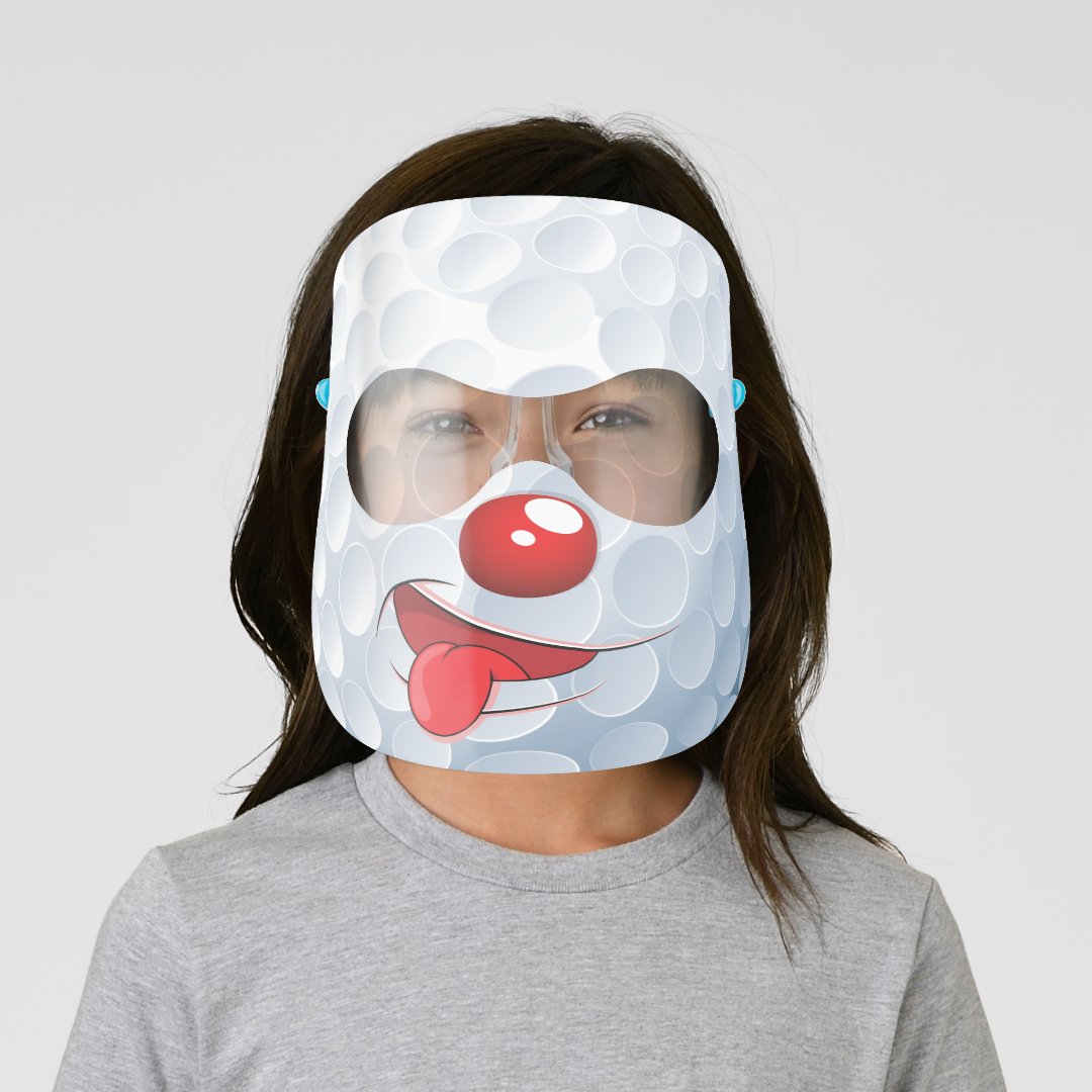 Cute Kids Cartoon Golfball Golf Clown Face Shield | Zazzle