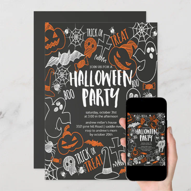 Cute kids chalkboard Halloween Party Invitation | Zazzle