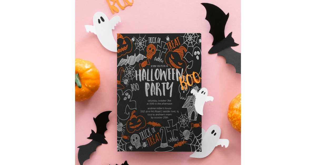 Cute kids chalkboard Halloween Party Invitation | Zazzle