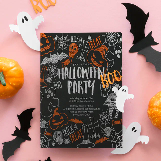 Cute kids chalkboard Halloween Party Invitation | Zazzle