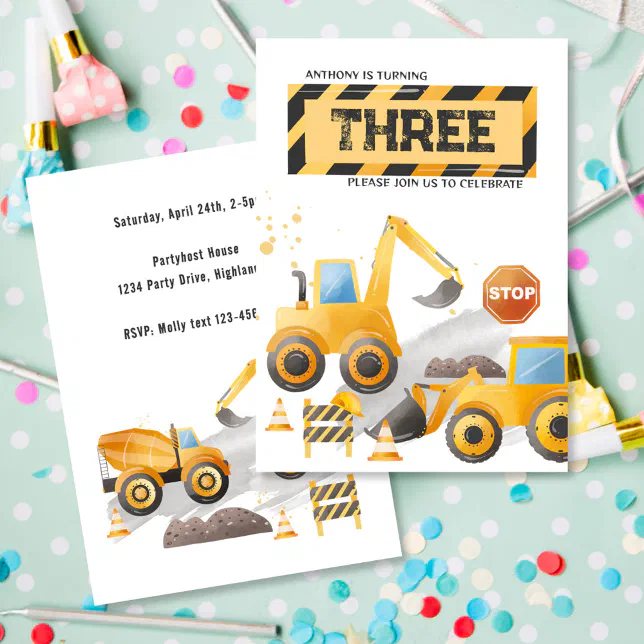 Cute Kids Construction Birthday Party Invitation | Zazzle