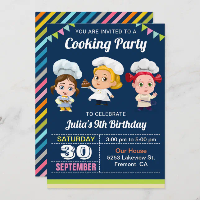 Cute Kids Cooking Baking Birthday Party Invitation | Zazzle