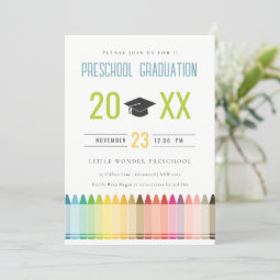 Cute Kids Crayon Fun Rainbow Preschool Graduation Invitation | Zazzle