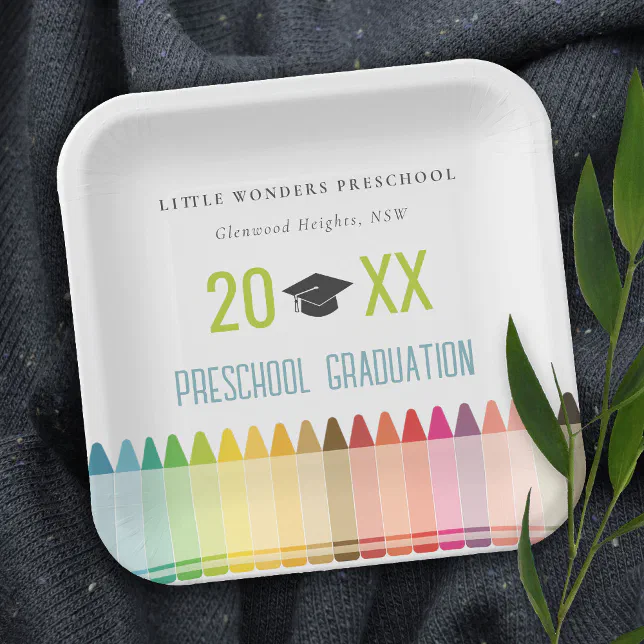 Cute Kids Crayon Fun Rainbow Preschool Graduation Paper Plates | Zazzle