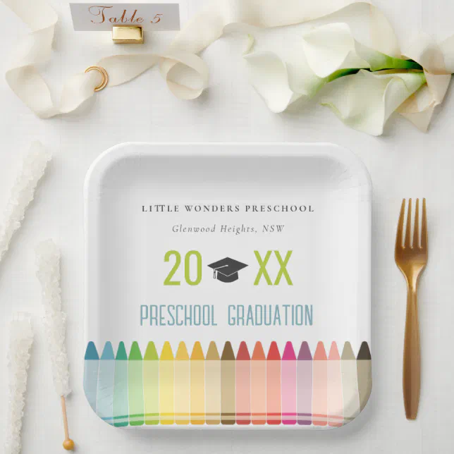 Cute Kids Crayon Fun Rainbow Preschool Graduation Paper Plates | Zazzle