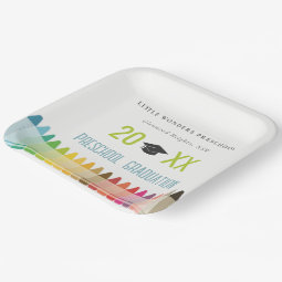 Cute Kids Crayon Fun Rainbow Preschool Graduation Paper Plates | Zazzle
