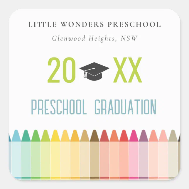 Cute Kids Crayon Fun Rainbow Preschool Graduation Square Sticker | Zazzle