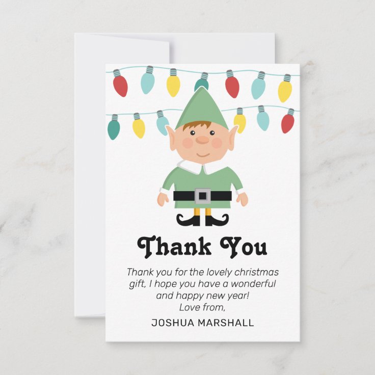 Cute Kids Elf Christmas Thank You | Zazzle