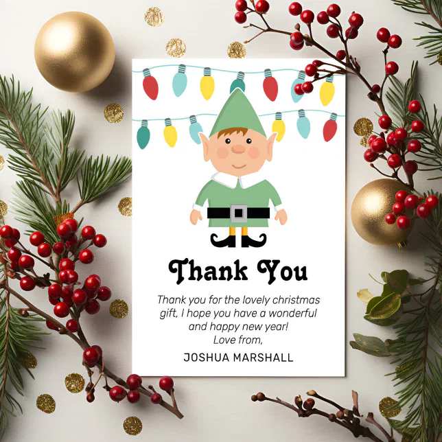 Cute Kids Elf Christmas Thank You | Zazzle