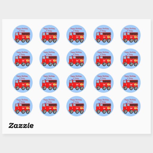 Cute Kids Fire Engine Sticker/Label Cupcake Topper Classic Round ...