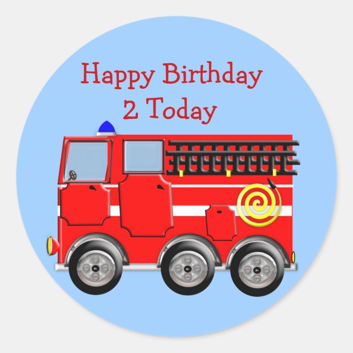 Cute Kids Fire Engine Sticker/Label Cupcake Topper Classic Round ...
