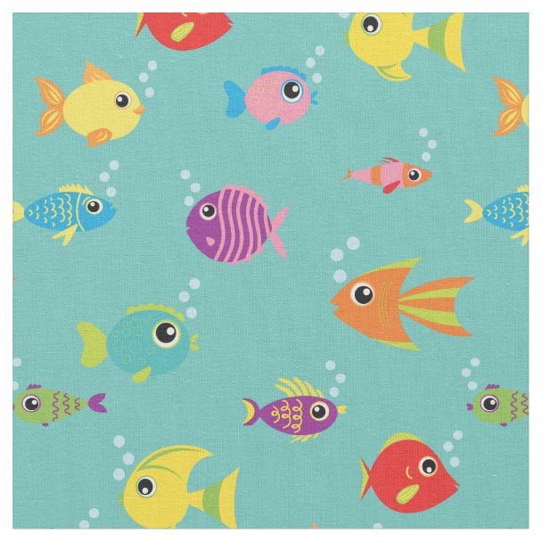 Colorful Tropical Aquarium Fish Fabric | Zazzle