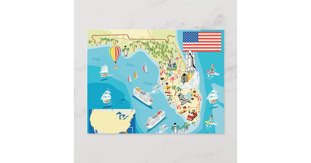 Cute Kids Florida Map Postcard | Zazzle