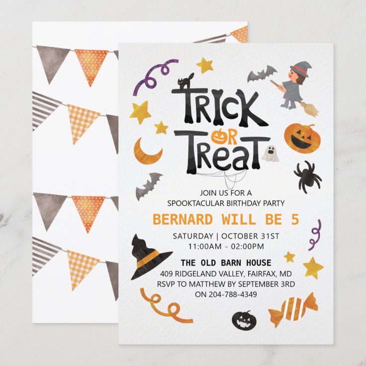 Cute Kids Halloween Birthday Party Invitation | Zazzle