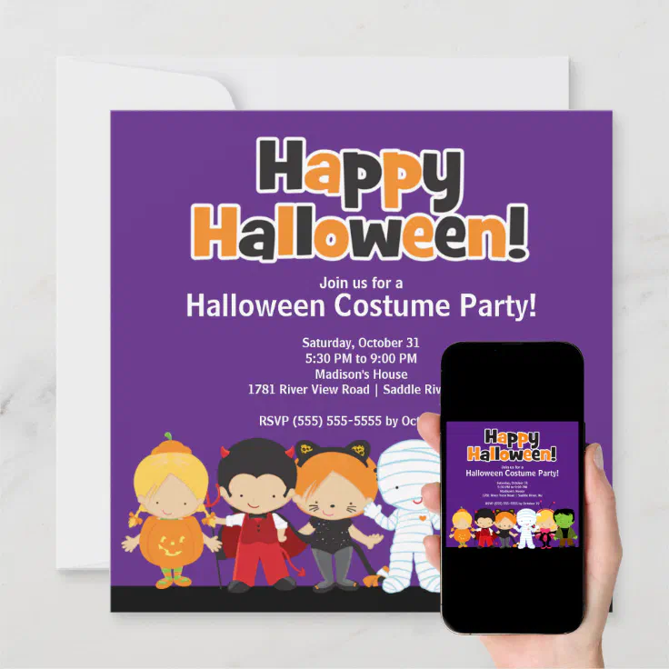 Cute Kids Halloween Costume Party Invitation | Zazzle