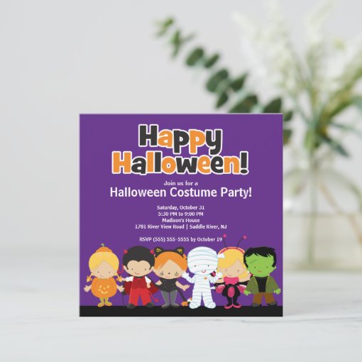 Cute Kids Halloween Costume Party Invitation | Zazzle