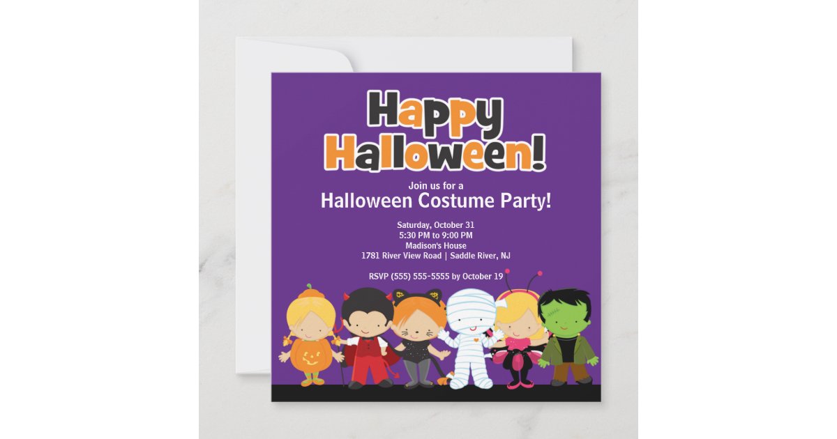 Cute Kids Halloween Costume Party Invitation | Zazzle