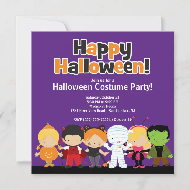 Cute Kids Halloween Costume Party Invitation | Zazzle