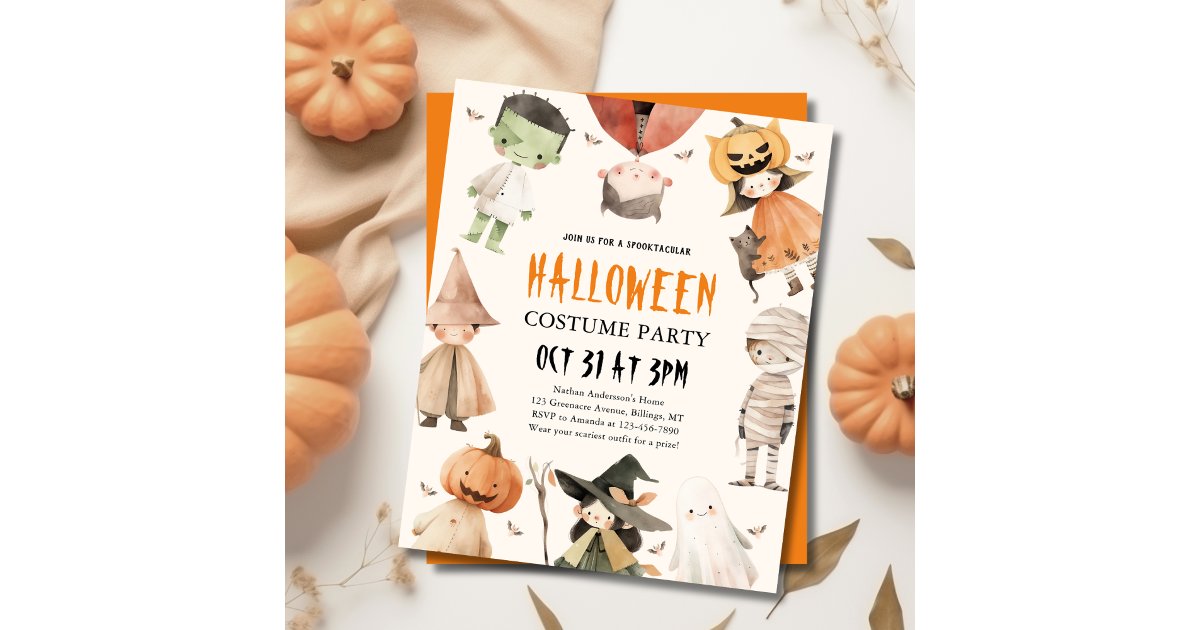 Cute Kids Halloween Costume Party Invitation | Zazzle