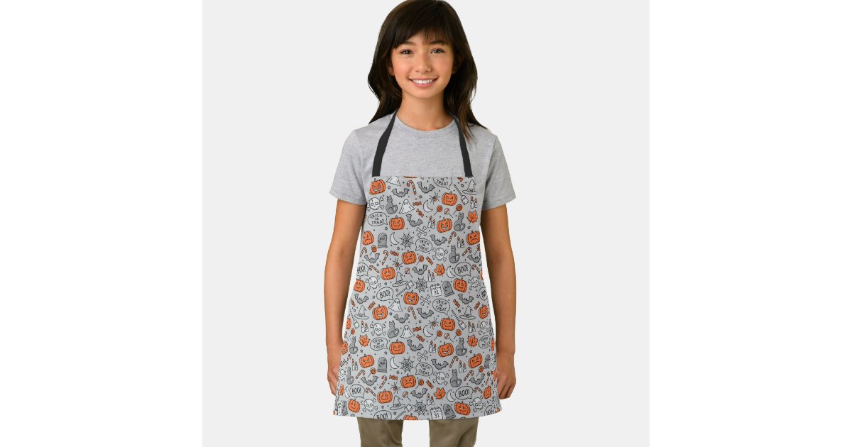 Cute Kids Halloween Doodle Pattern Apron | Zazzle