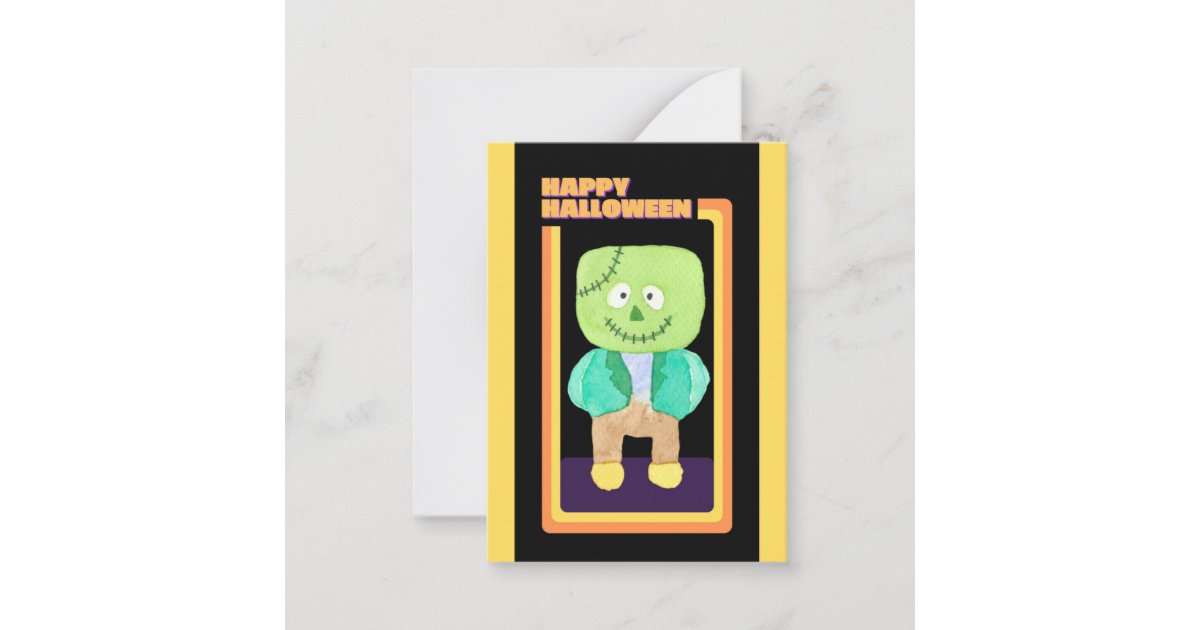 Cute Kids Halloween Frankenstein Monster Note Card | Zazzle