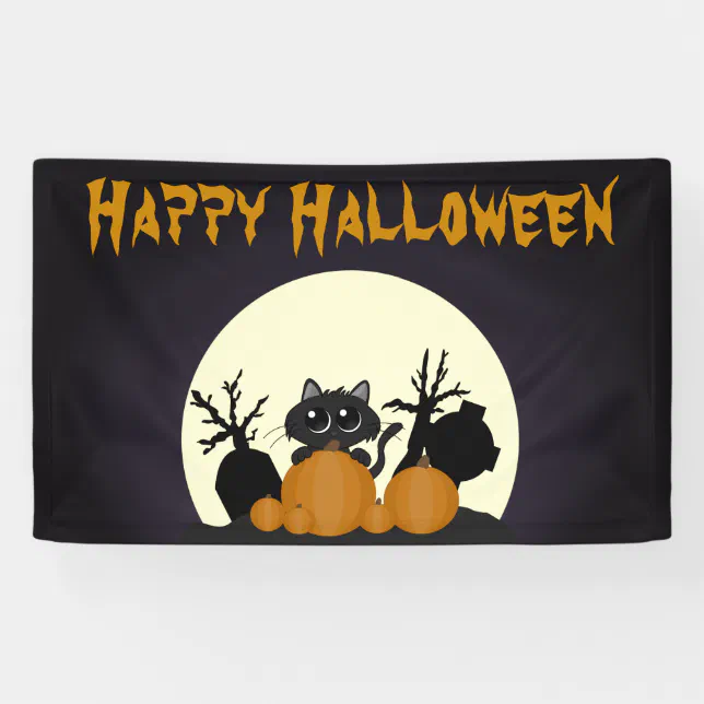 Cute Kids Halloween Party Black Cat Graveyard Banner | Zazzle