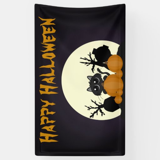 Cute Kids Halloween Party Black Cat Graveyard Banner | Zazzle