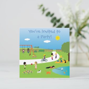 Cute Kids In The Park Colorful Customizable Party Invitation | Zazzle