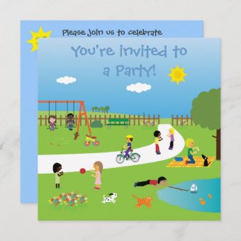 Cute Kids In The Park Colorful Customizable Party Invitation | Zazzle