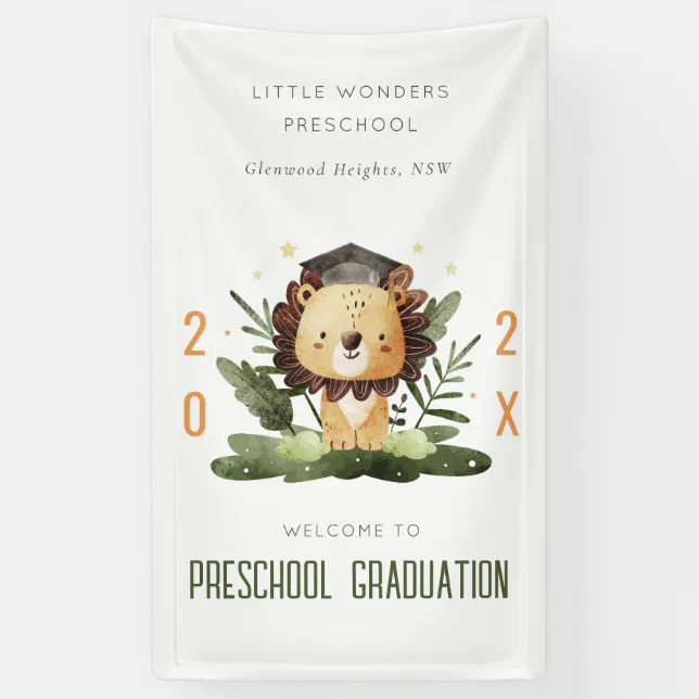 Cute Kids Lion Fauna Preschool Graduation Welcome Banner | Zazzle