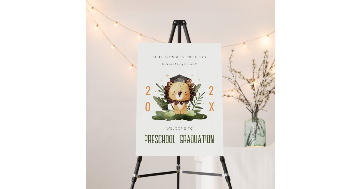 Cute Kids Lion Fauna Preschool Graduation Welcome Foam Board | Zazzle