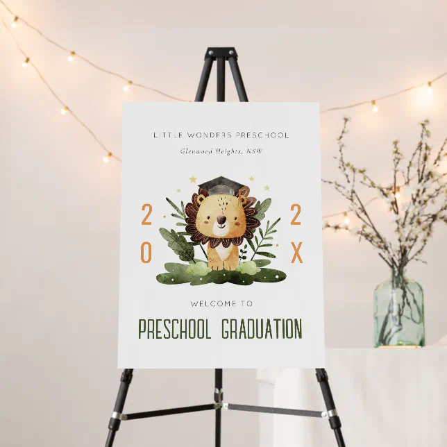 Cute Kids Lion Fauna Preschool Graduation Welcome Foam Board | Zazzle