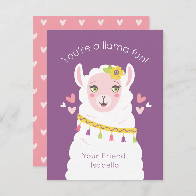 Cute Kids Llama Valentine Note Card | Zazzle