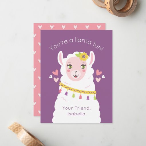 Cute Kids Llama Valentine Note Card | Zazzle