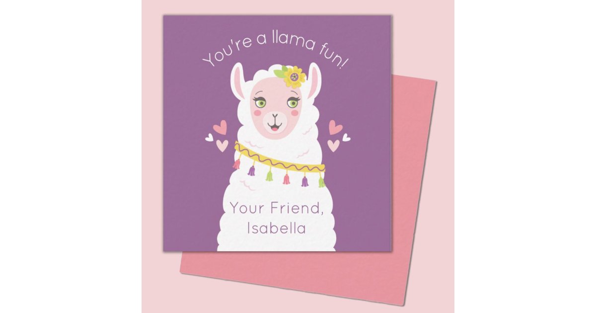 Cute Kids Llama Valentine Note Card | Zazzle