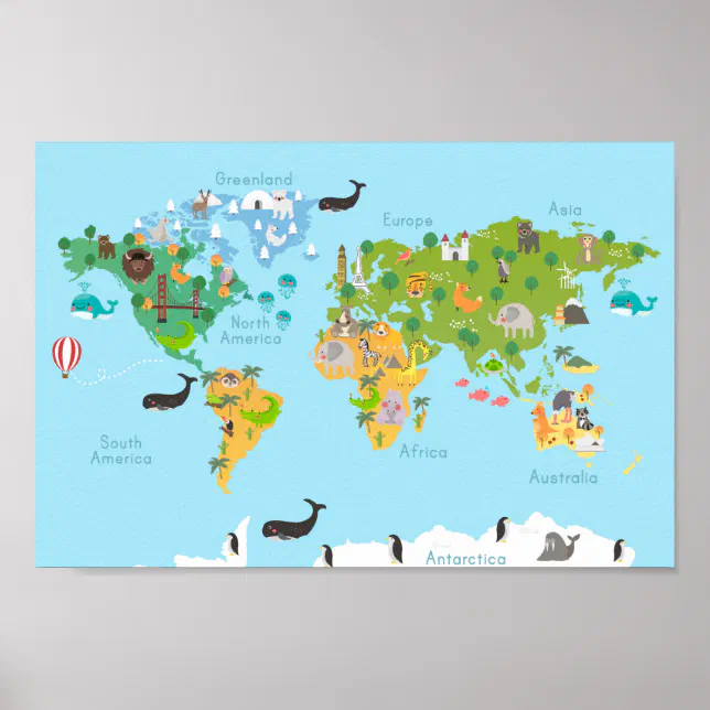 Cute Kids Map Poster | Zazzle