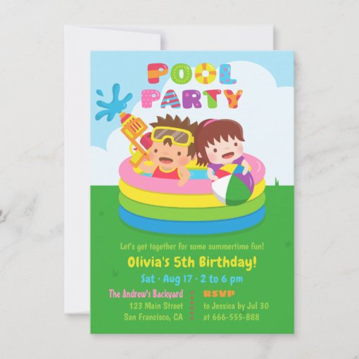 Cute Kids Mini Inflatable Pool Birthday Party Invitation | Zazzle