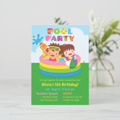 Cute Kids Mini Inflatable Pool Birthday Party Invitation | Zazzle