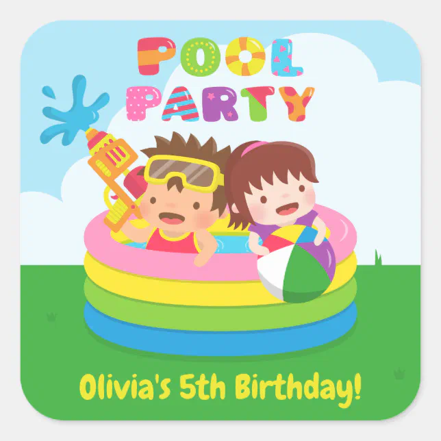 Cute Kids Mini Pool Birthday Party Decor Stickers | Zazzle