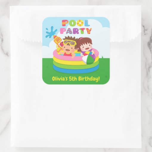 Cute Kids Mini Pool Birthday Party Decor Stickers | Zazzle