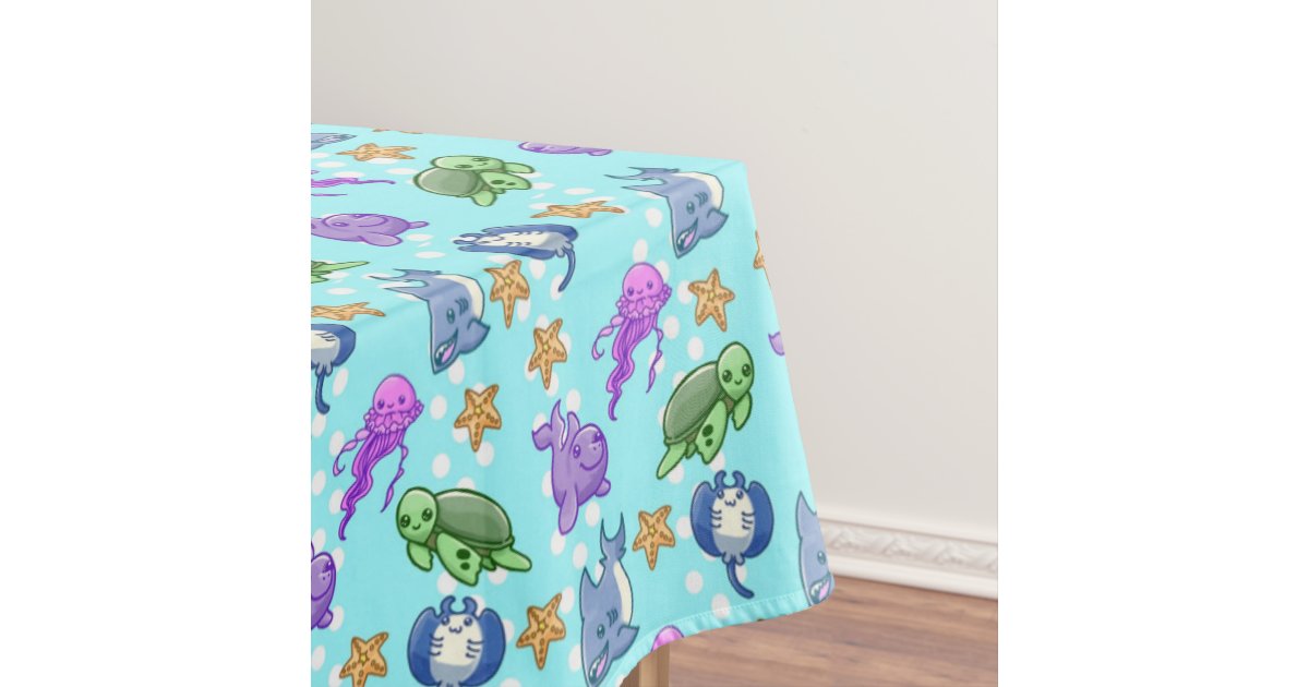 Cute Kids Ocean Sea Life Starfish Octopus Turtle Tablecloth | Zazzle