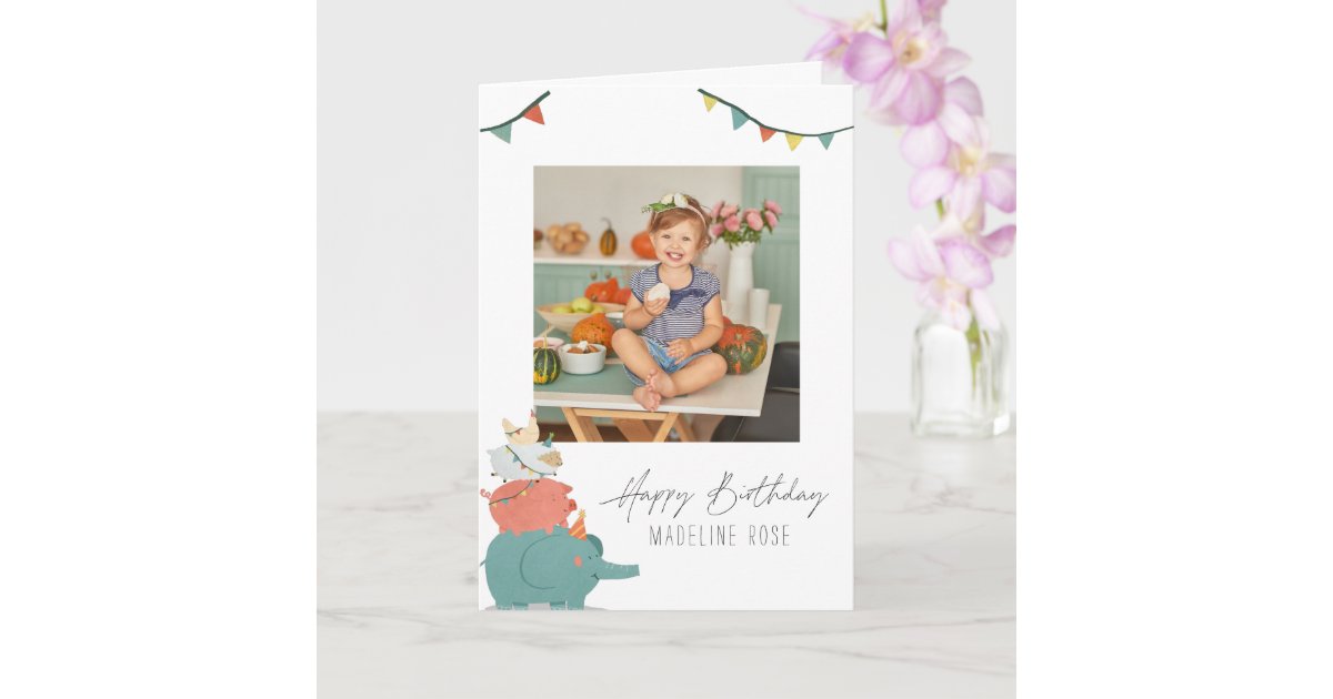 Cute Kids Party Animals | Photo Birthday Card | Zazzle